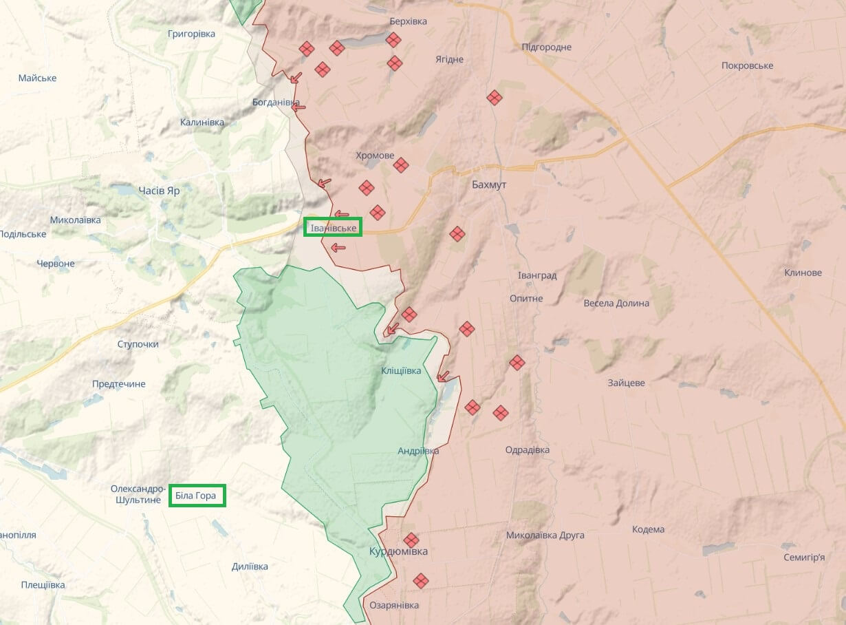 В Іванівському продовжується пекло: мапа боїв біля Бахмута